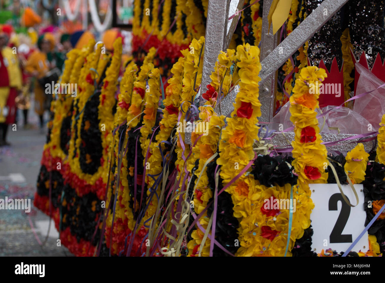Close up view of a Carnival (Carnaval) decorated vehicle on a parade ...