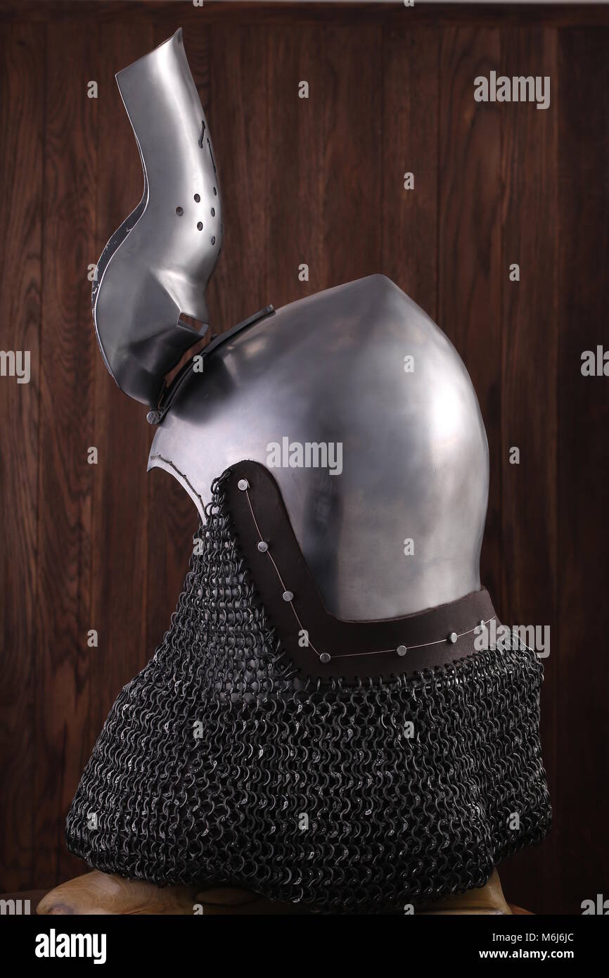 Armour of the medieval knight. Metal protection of the soldier against ...