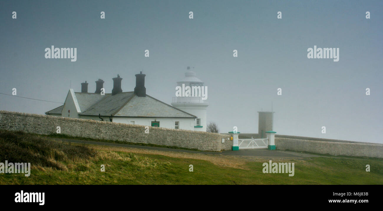 Anvil Point Lighthouse on a foggy day, Durlston Country Park, Swanage ...