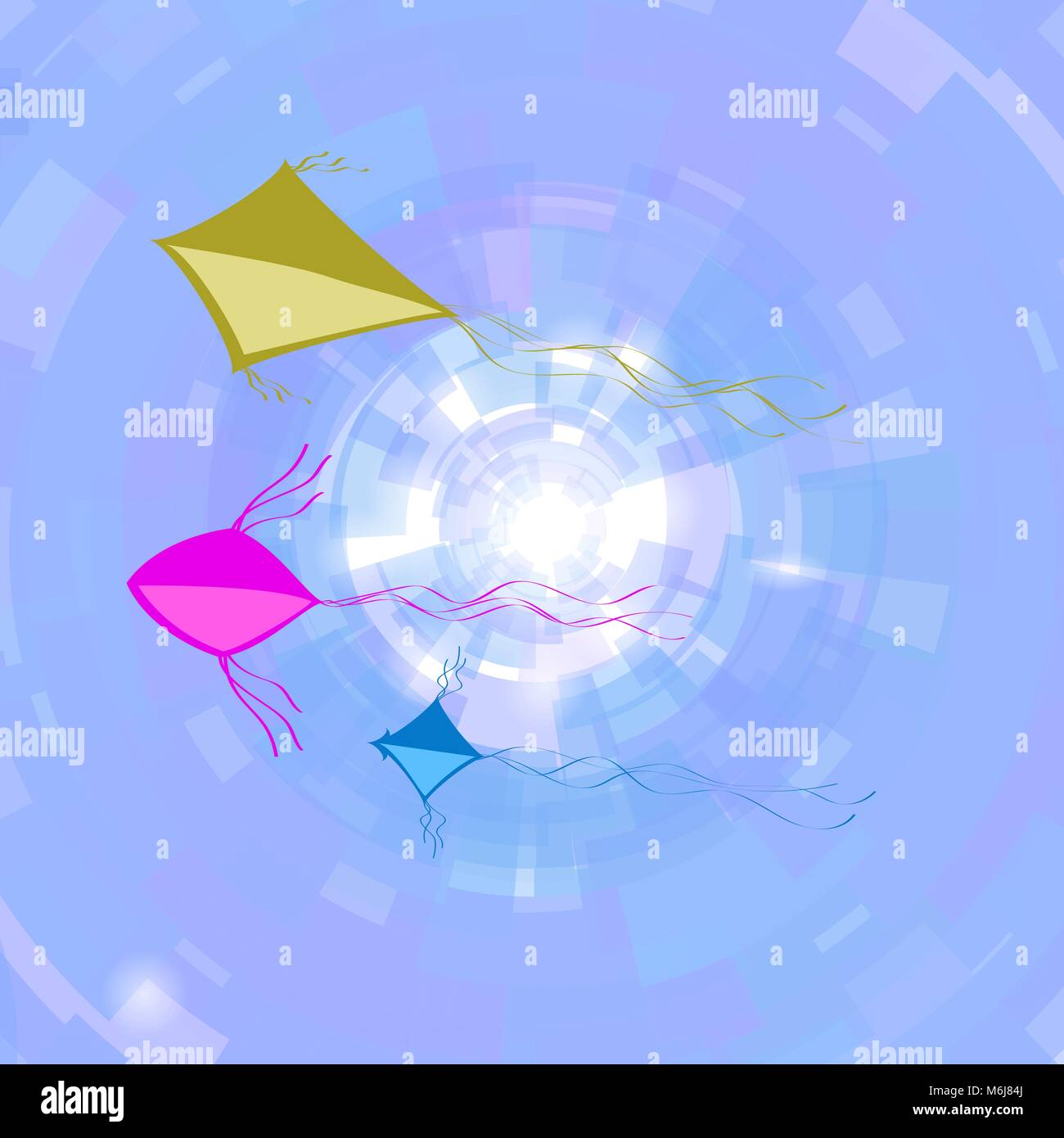 Colored Kites Flying in Blue Sky. Freedom Concept. Toy for Children ...
