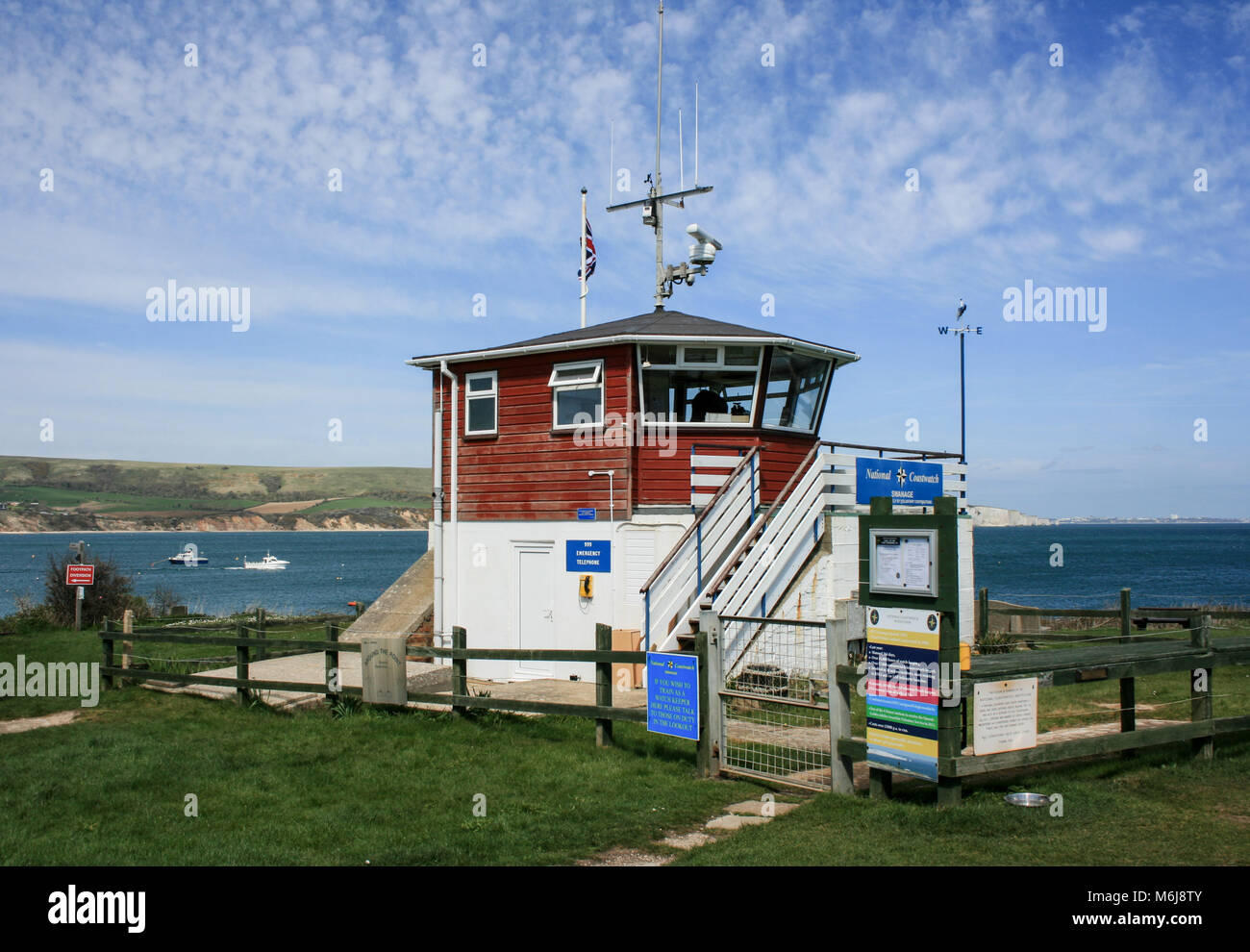 National Coastwatch lookout tower at Peveril Point on a sunny day ...
