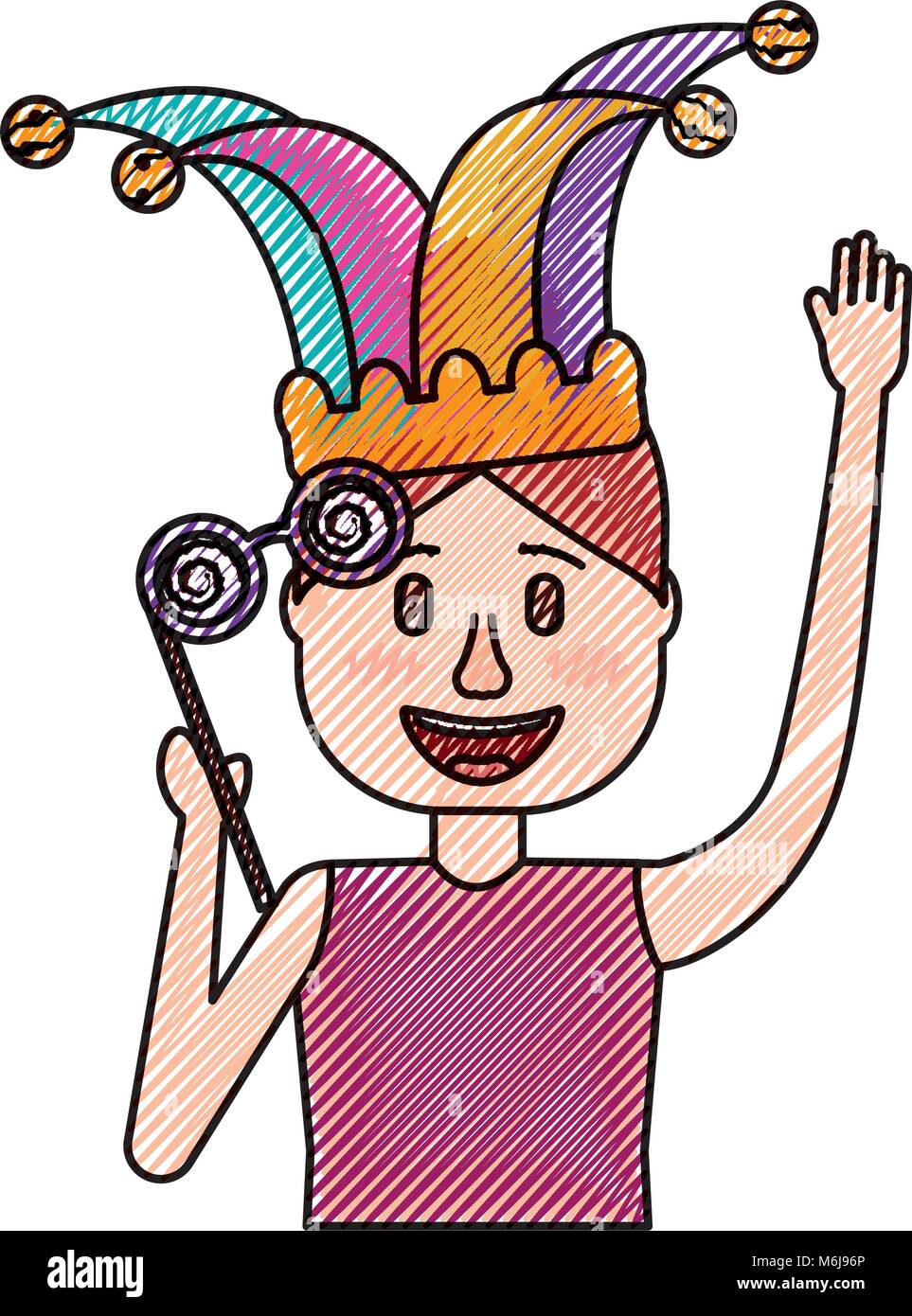 happy man jester hat and crazy glasses portrait Stock Vector Image ...