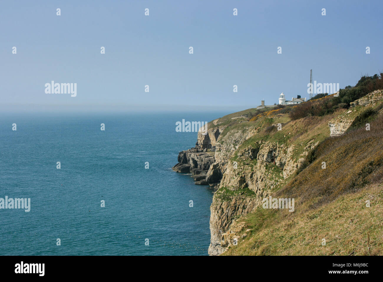 View towards Anvil Point Lighthouse on a sunny day, Durlston Country ...