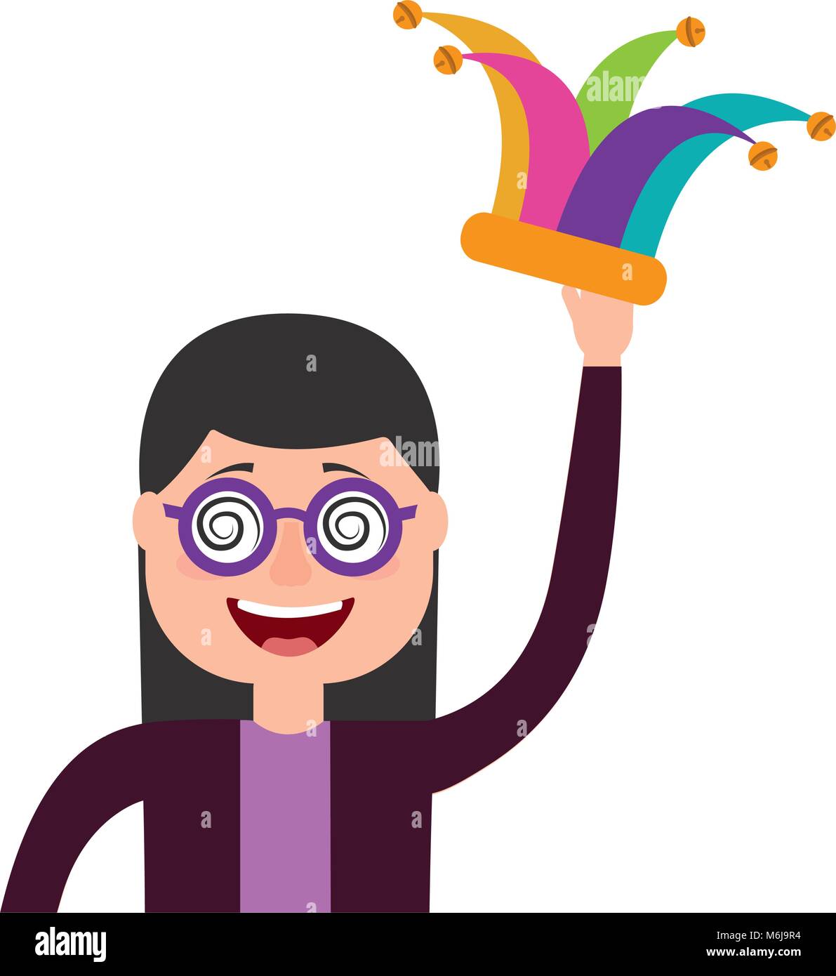 Funny Smile Woman With Silly Glasses And Jester Hat Stock Vector Image And Art Alamy