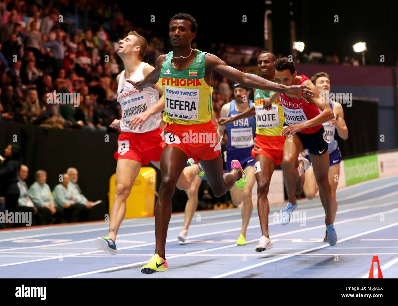 Ethiopa's Samuel Tefera (front) wins gold in the Men's 1500 metres ...