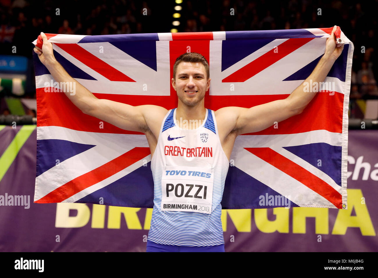 Great Britain's Andrew Pozzi celebrates winning gold in the final of ...