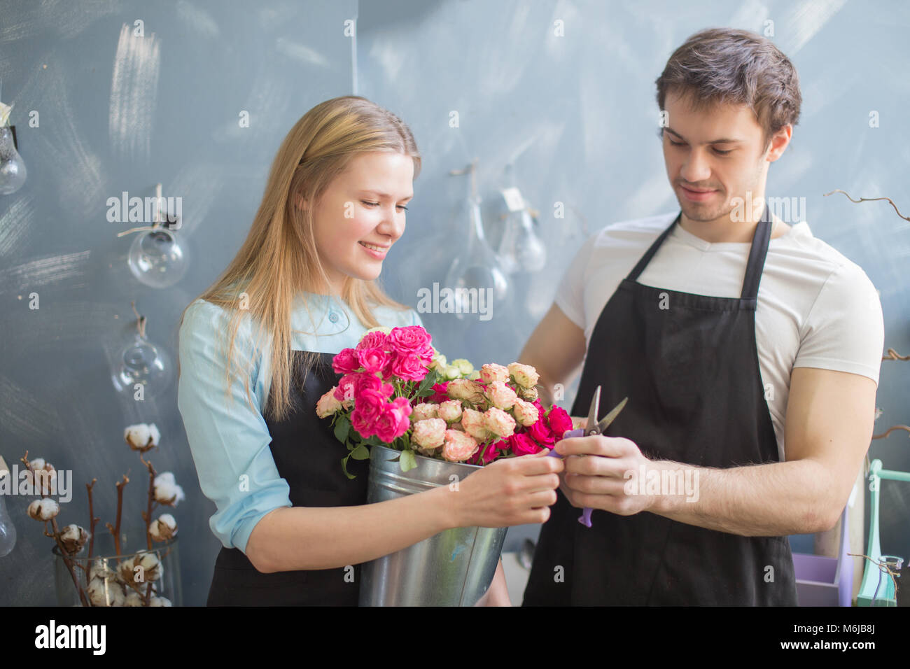 people with exquisite taste making bouquet together Stock Photo - Alamy
