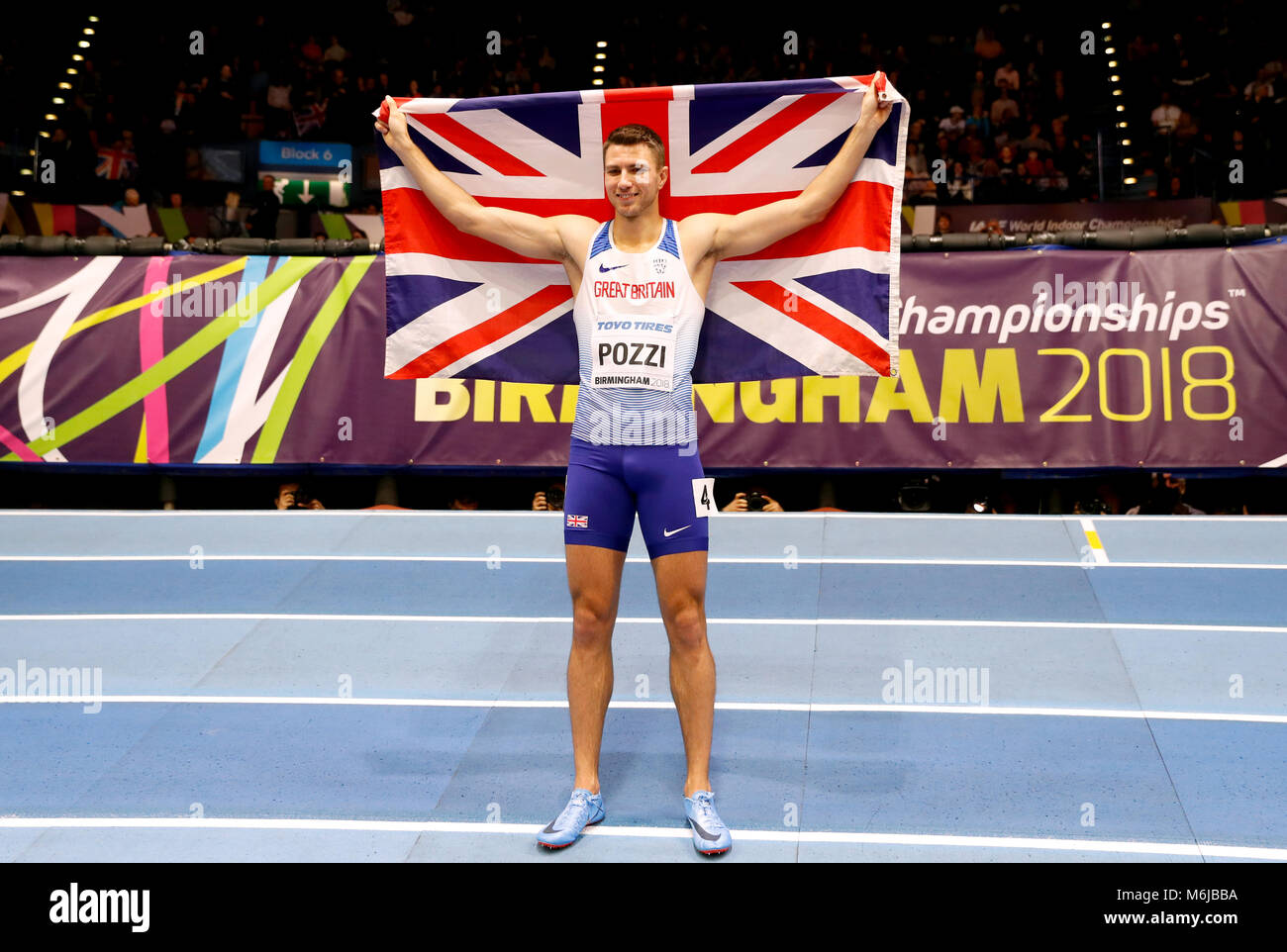 Great Britain's Andrew Pozzi celebrates winning gold in the final of ...