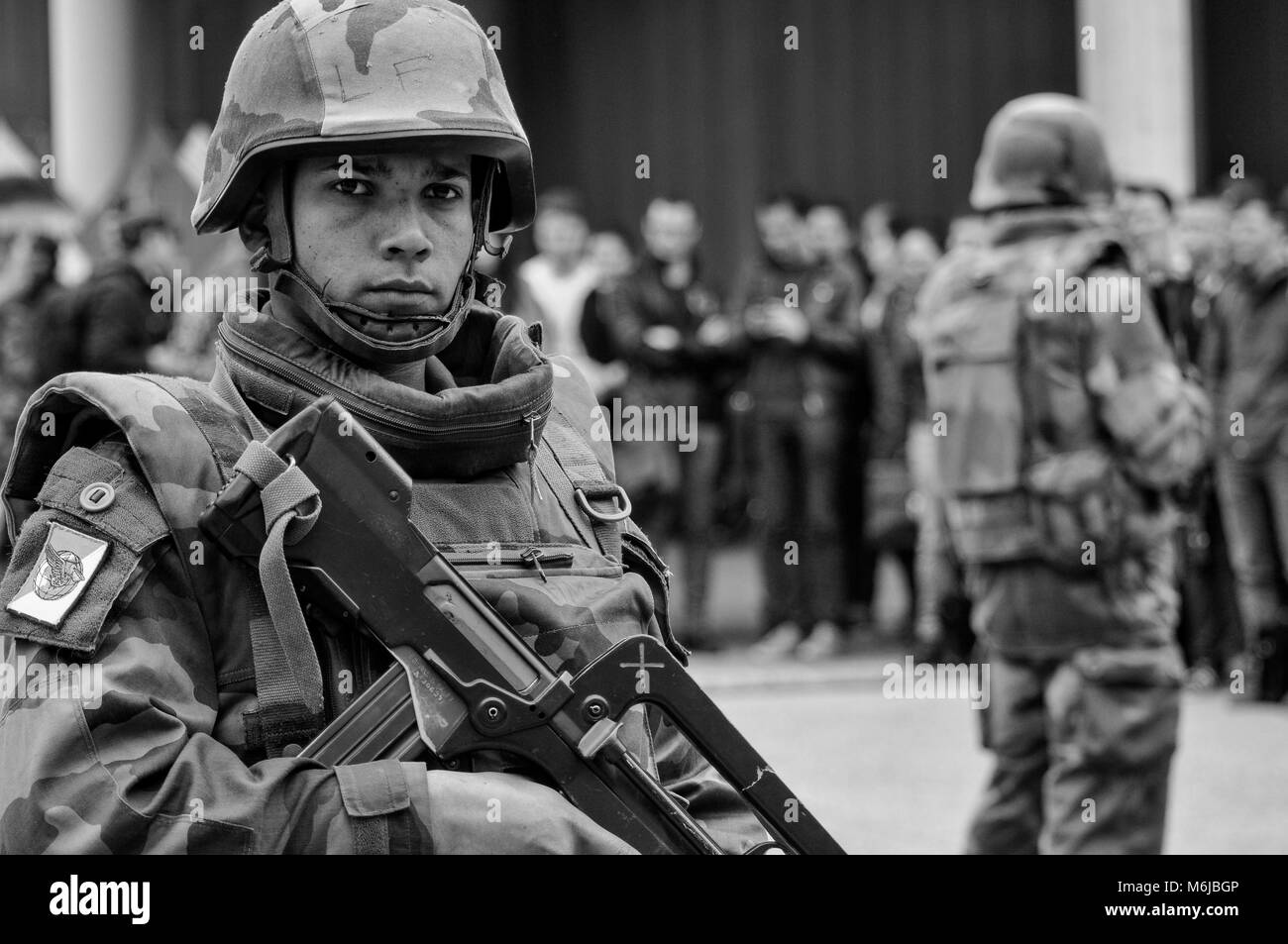 French soldier mounts guard on the occasion of a public drill, Lyon ...