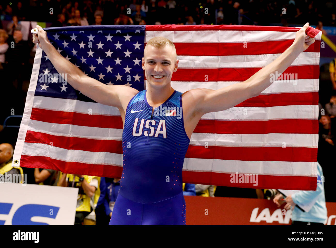 USA's Sam Kendricks celebrates winning silver in the final of the Men's ...