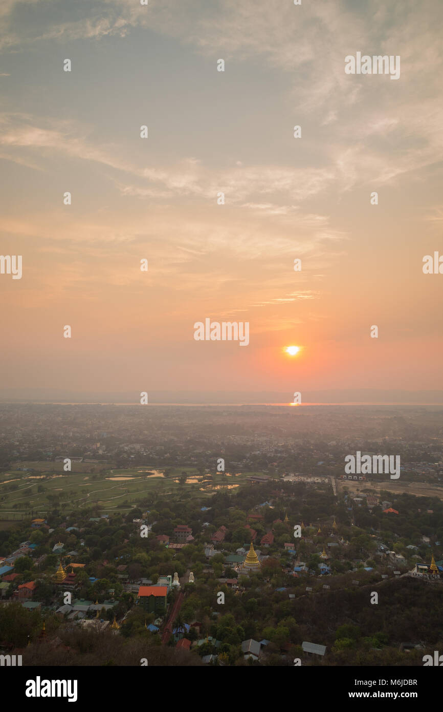 Beautiful sunset in Mandalay, Myanmar (Burma), viewed from above from ...