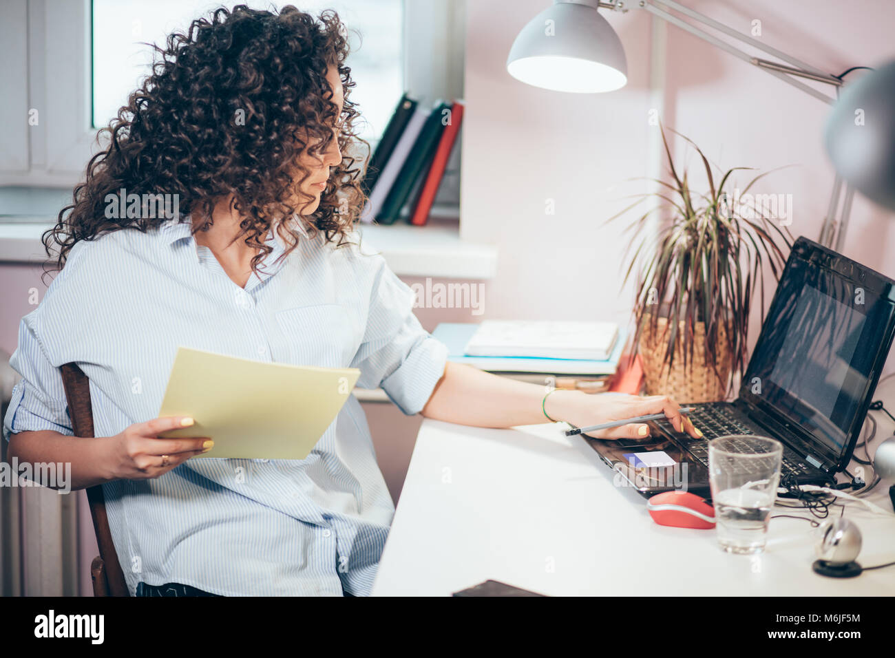 student preparing to seminar, ordinary examination session on laptop at ...