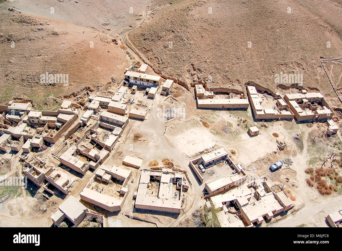 Aerial photo of a small village between Kabul and Ghazni in Afghanistan ...