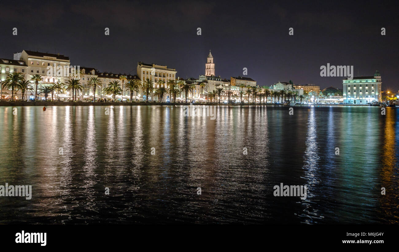 A nighttime panorama of the Riva waterfront in Split, Croatia Stock ...