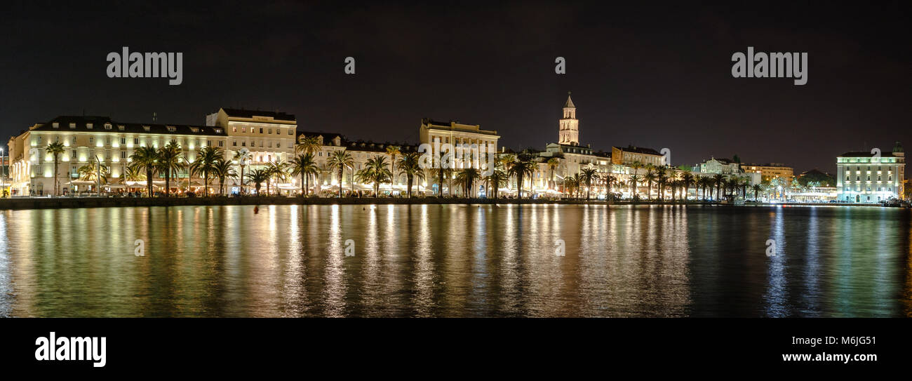 A nighttime panorama of the Riva waterfront in Split, Croatia Stock ...