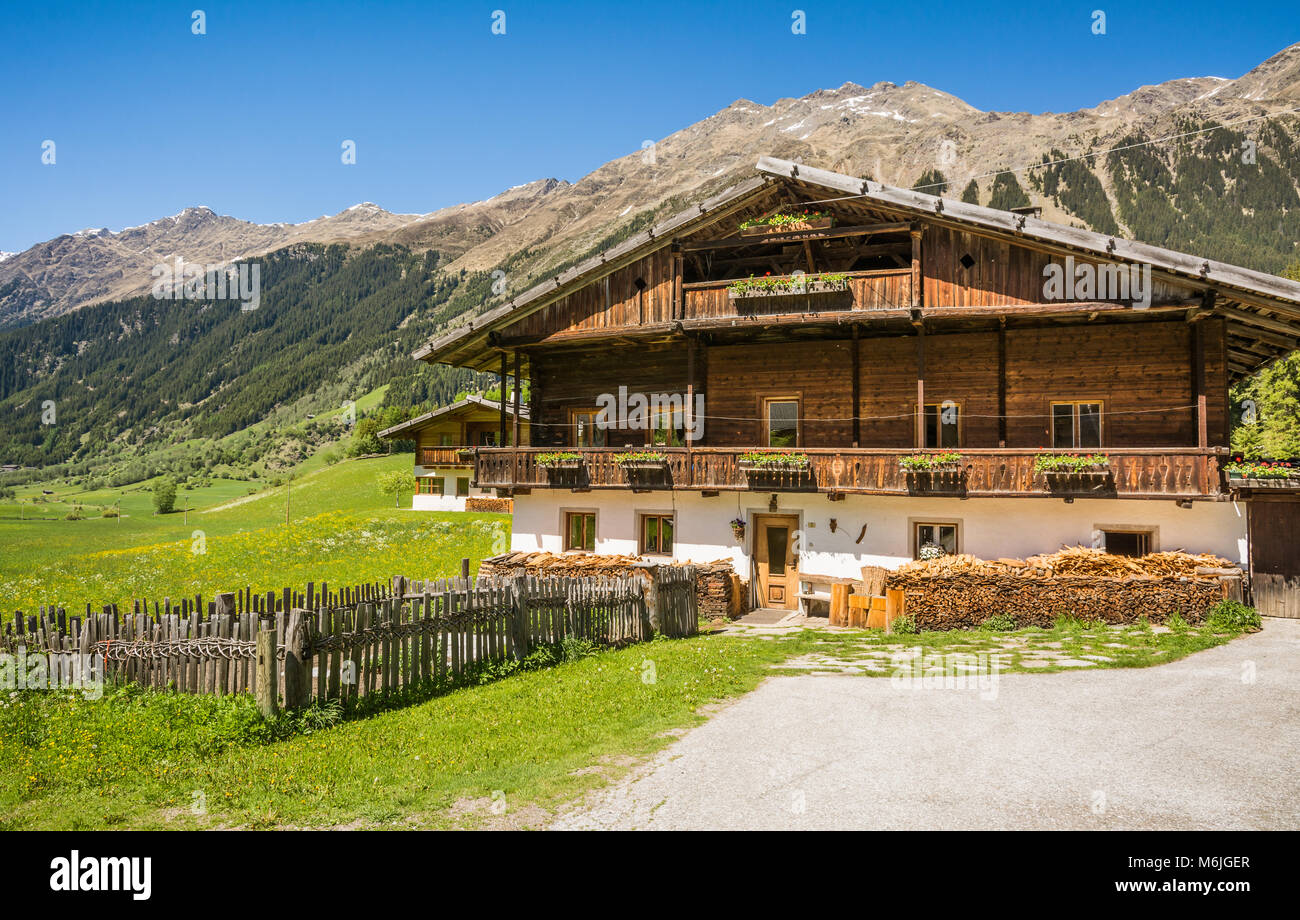 Wooden house typical in a alps village on Ridnaun Valley/Ridanna Valley ...