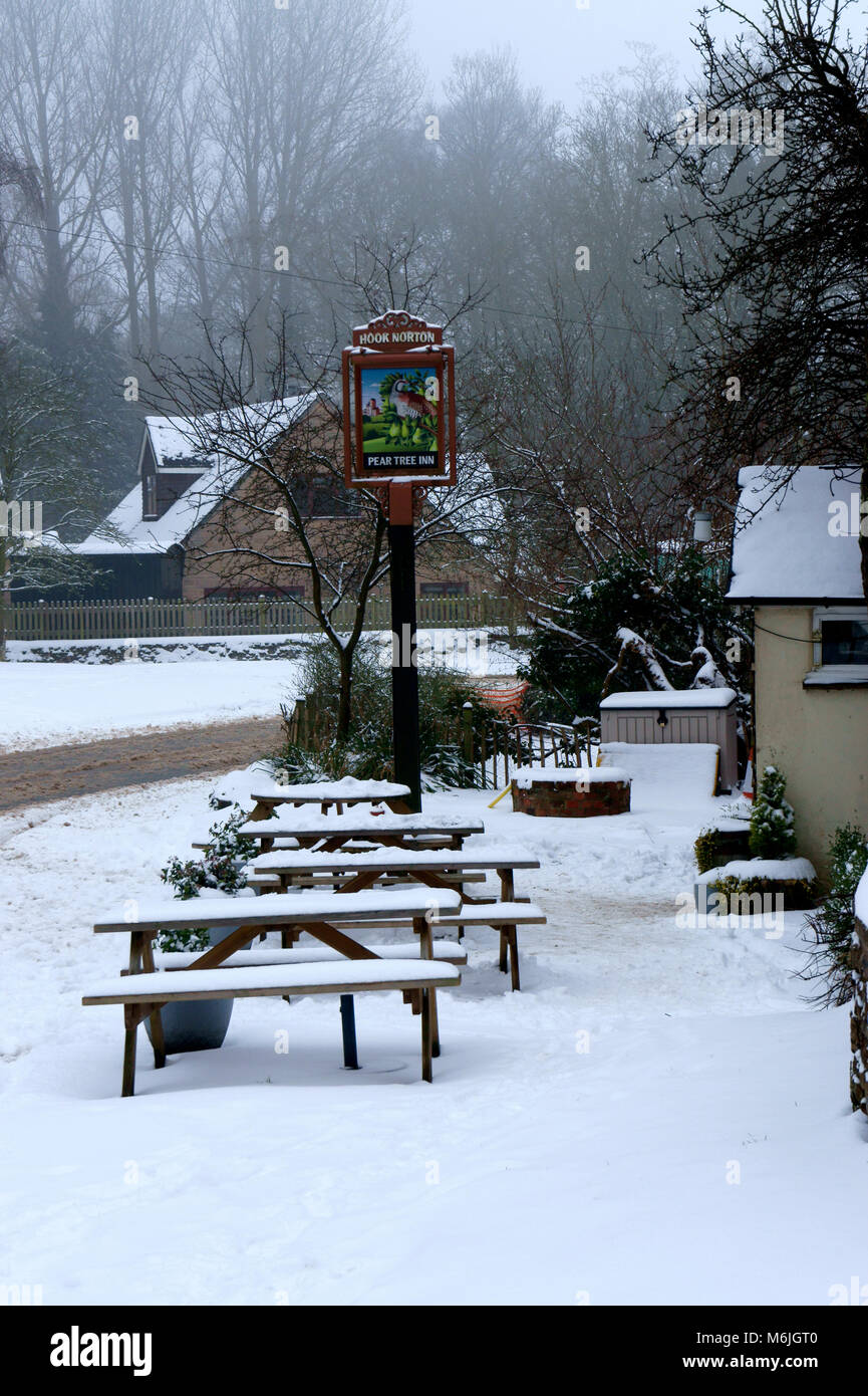 The Pear Tree Public House in Hook Norton during the snow created by ...