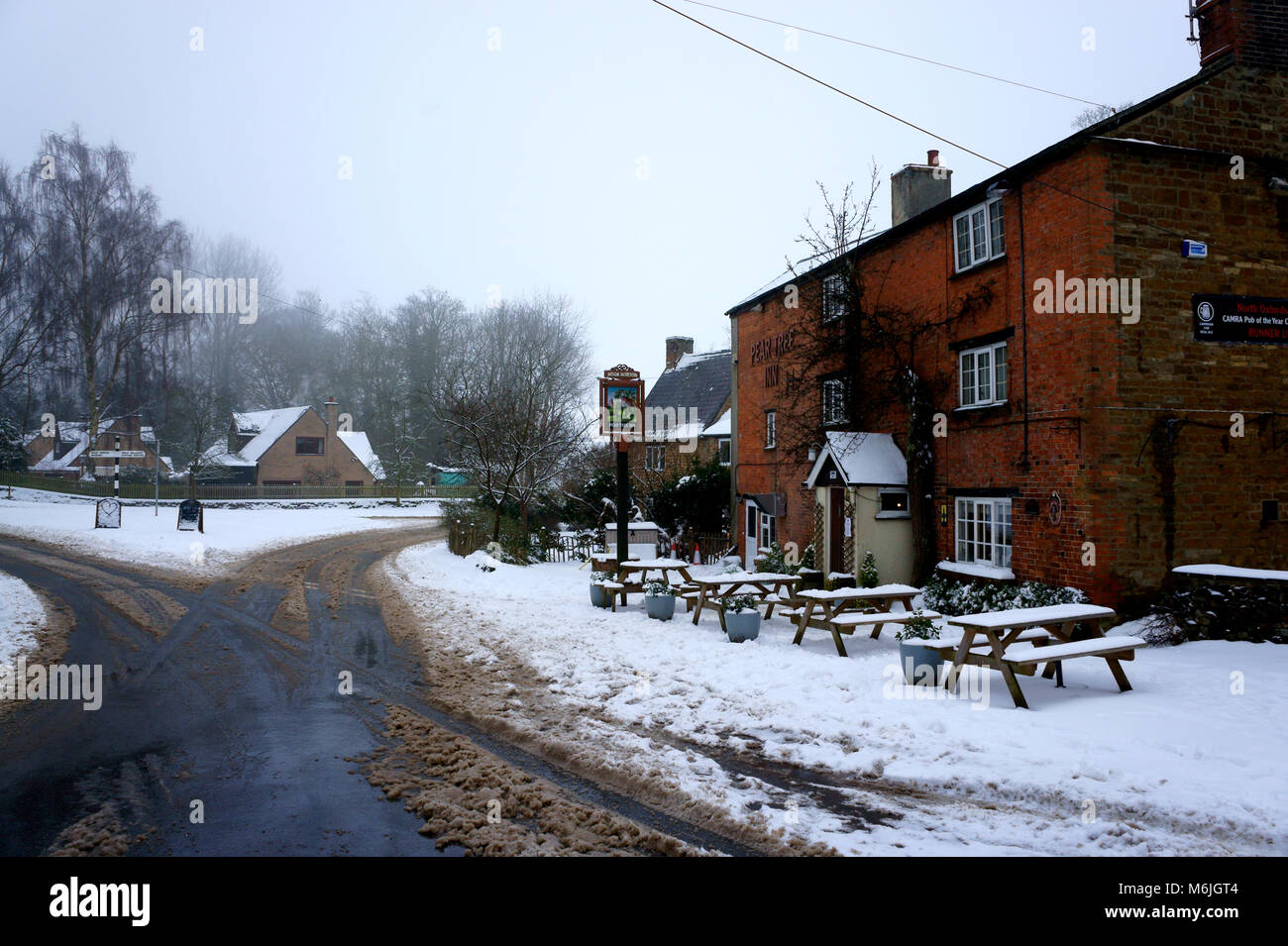 The Pear Tree Public House in Hook Norton during the snow created by ...