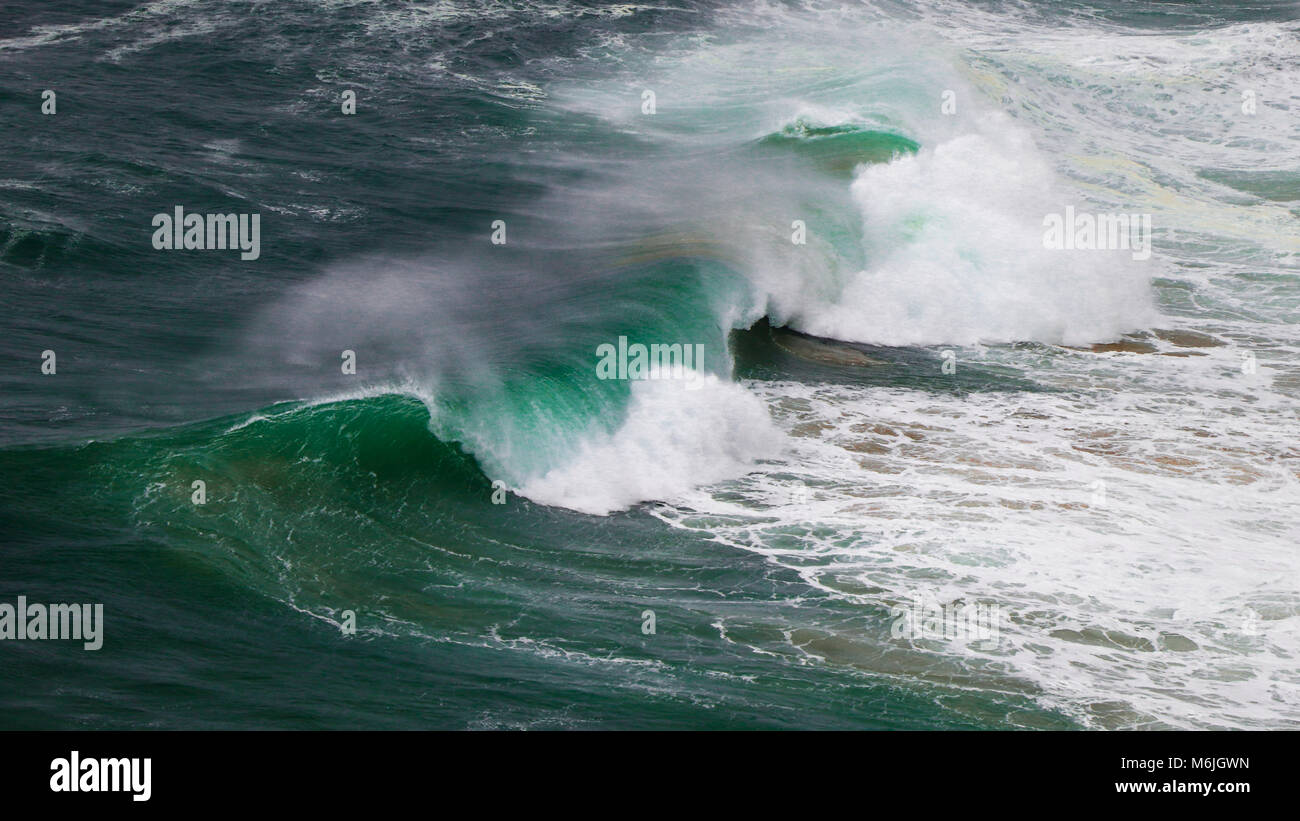 Ocean storm with with big windy waves. Background shot of clear sea ...