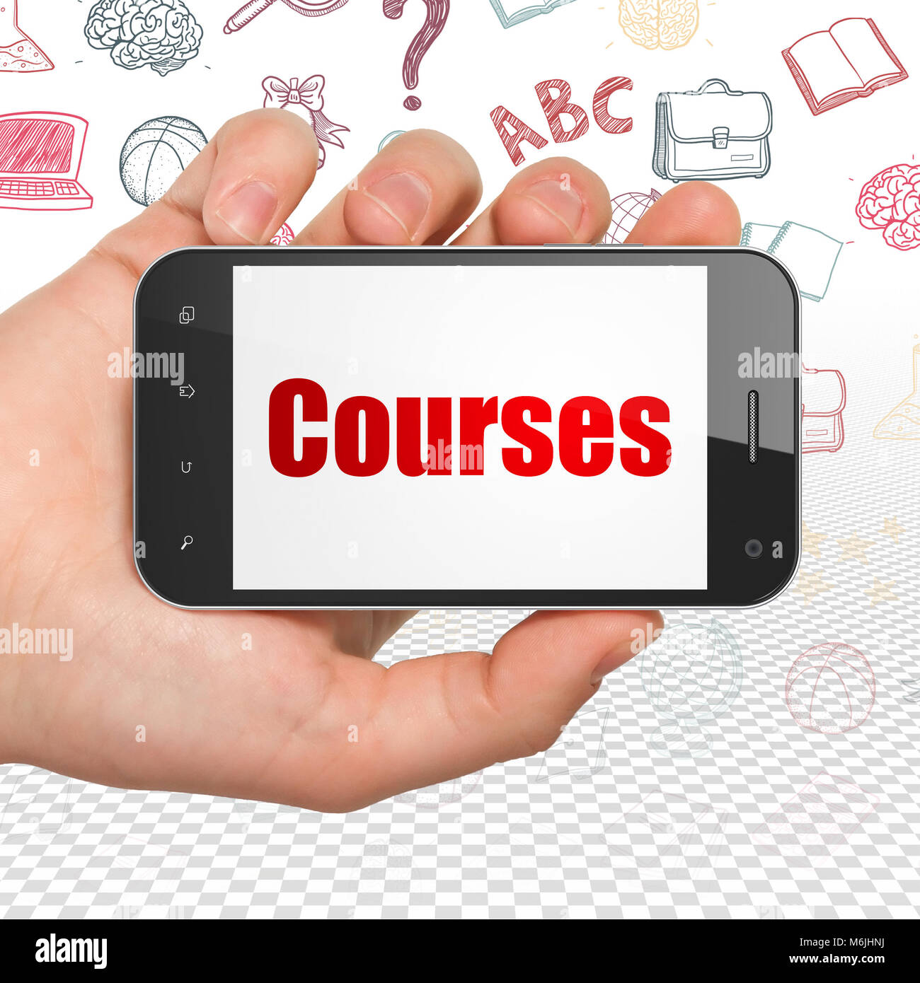 Learning concept: Hand Holding Smartphone with Courses on display Stock ...