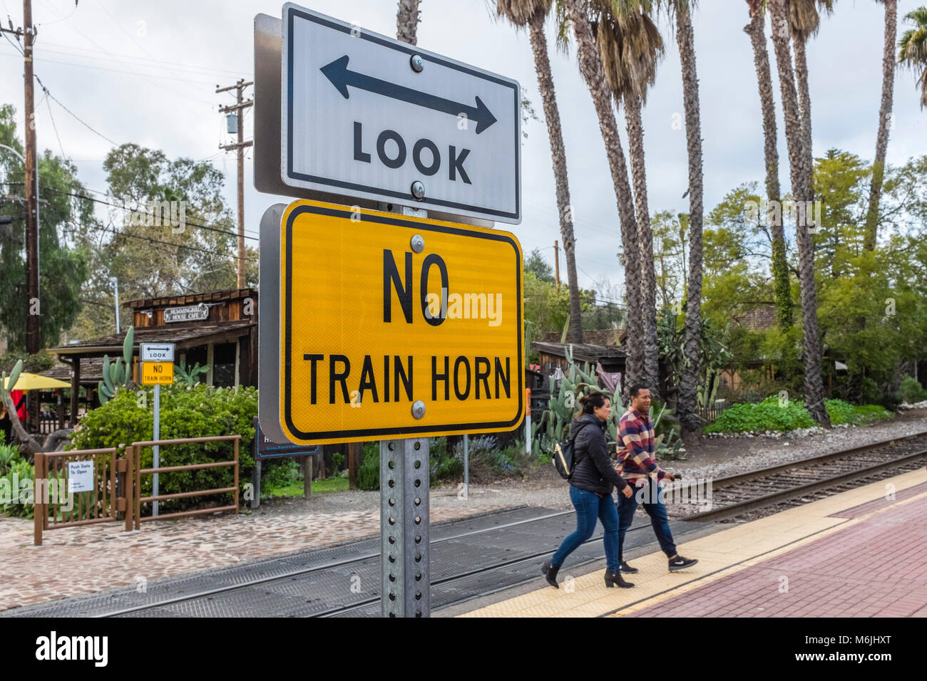 Train pedestrian level crossing warning look no train horn sign at ...