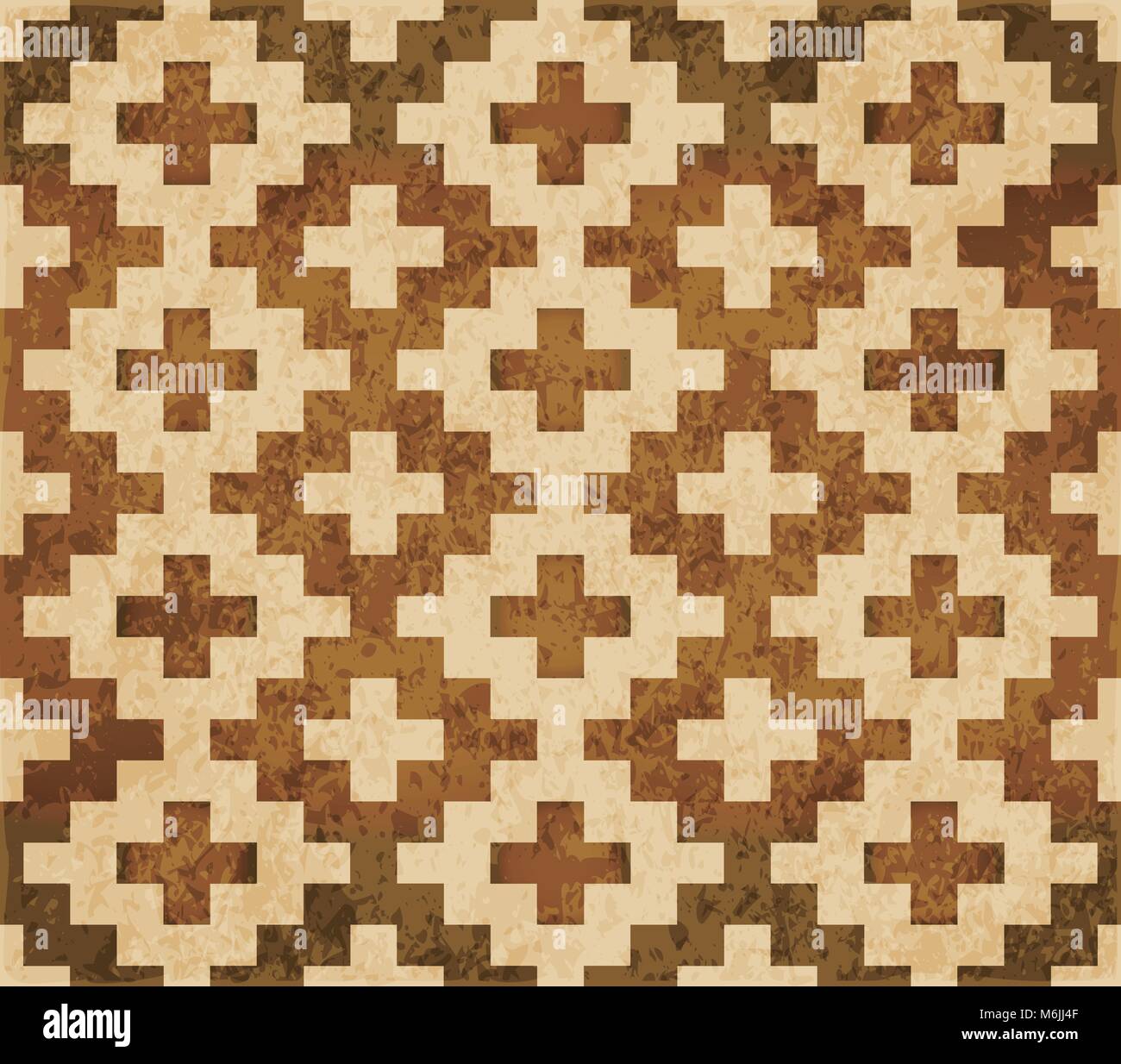 Retro brown watercolor texture grunge seamless background square mosaic geometry check cross ...