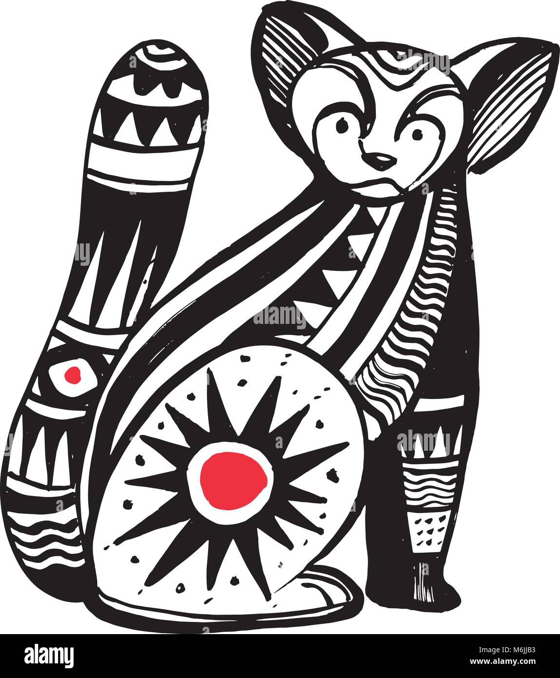 Hand drawn vector ink illustration or drawing of a tribal cat Stock ...