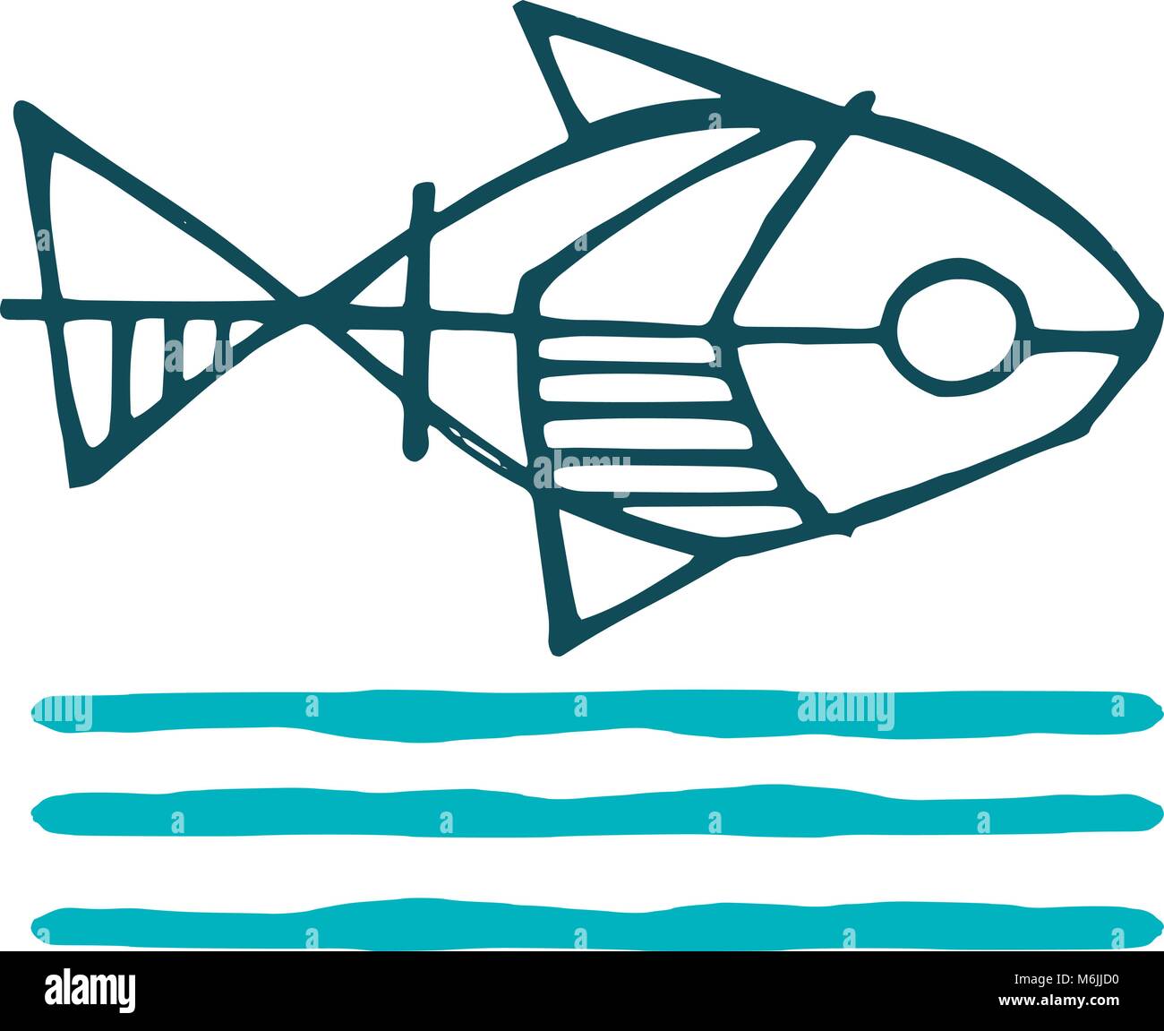 Hand drawn illustration or drawing of a fish and water symbol Stock ...
