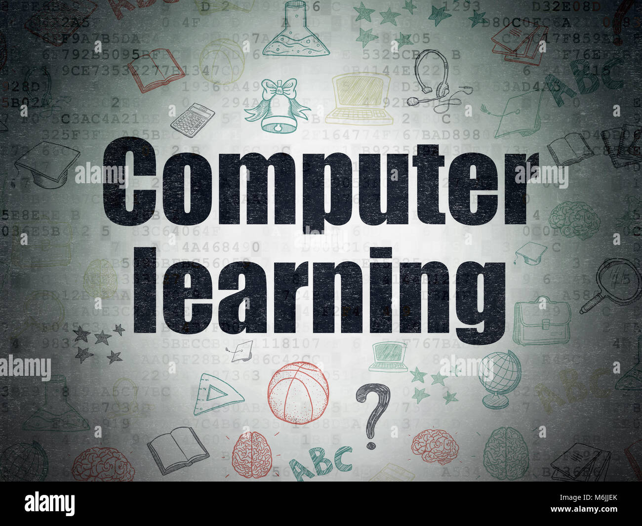 Education concept: Computer Learning on Digital Data Paper background ...