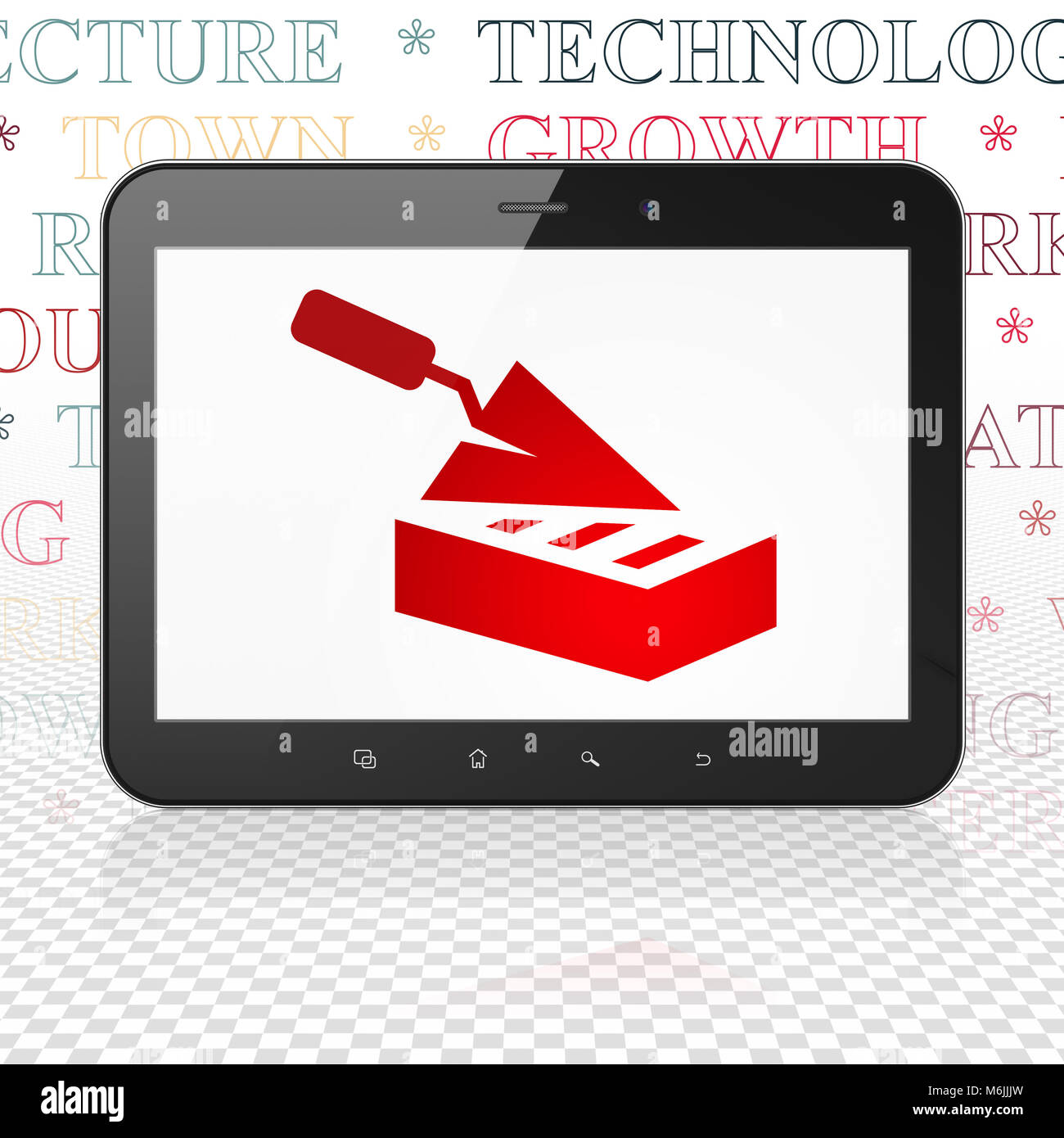 Constructing concept: Tablet Computer with Brick Wall on display Stock ...