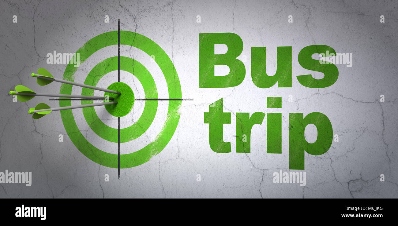 Travel concept: target and Bus Trip on wall background Stock Photo - Alamy