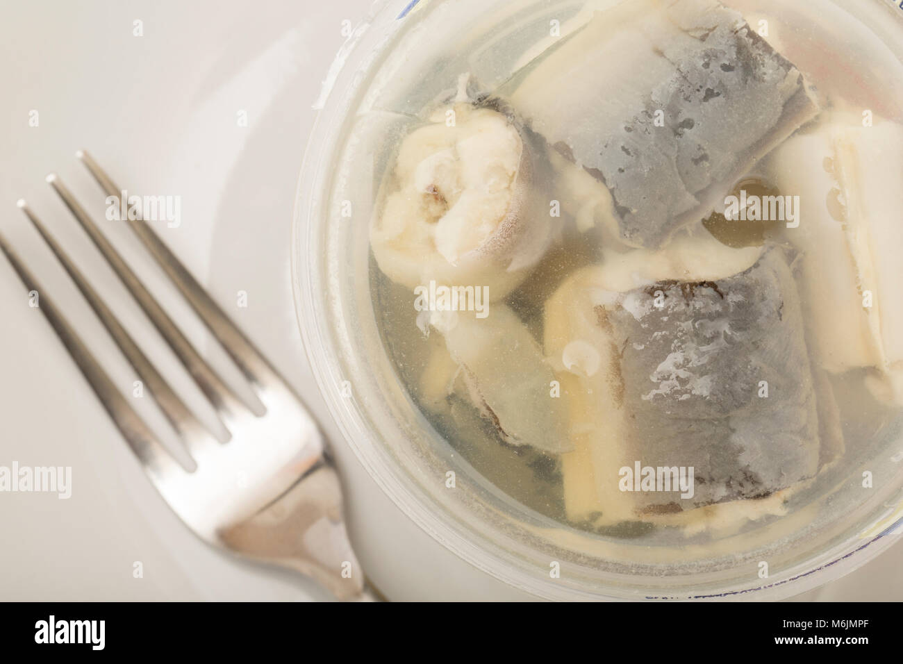 Jellied eels, Anguilla anguilla, bought from a supermarket in England ...
