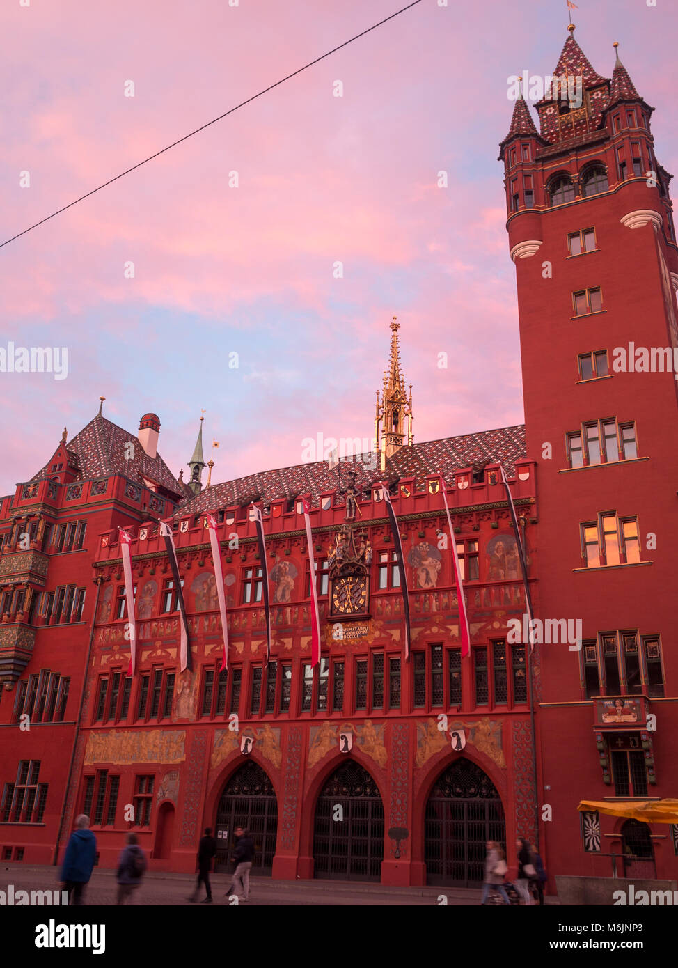 Rathaus Basel-Stadt and sunset coloured clouds Stock Photo - Alamy