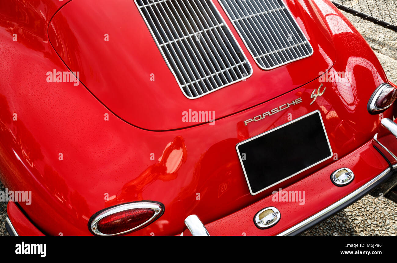 Rear view of a classic car, Porsche 356 SC, built 1964-65, pushrod ...