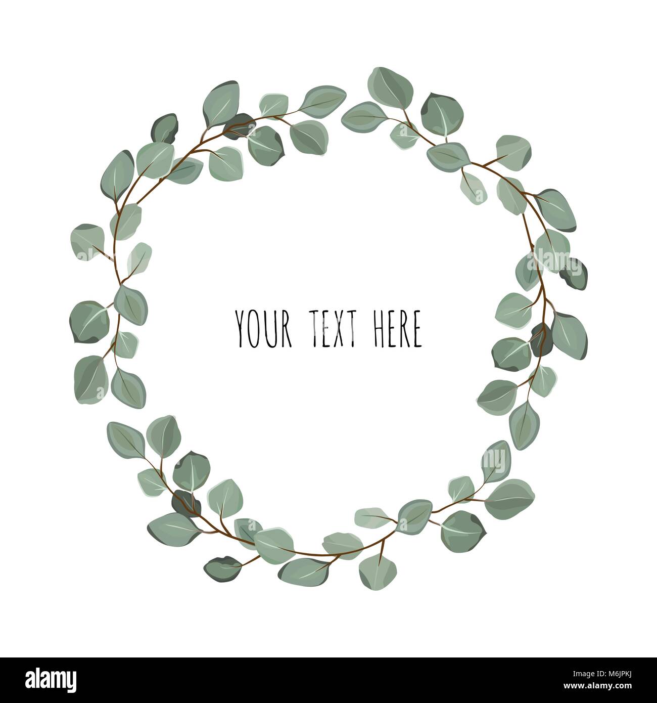 Floral wreath with green eucalyptus leaves. Frame border with copy ...