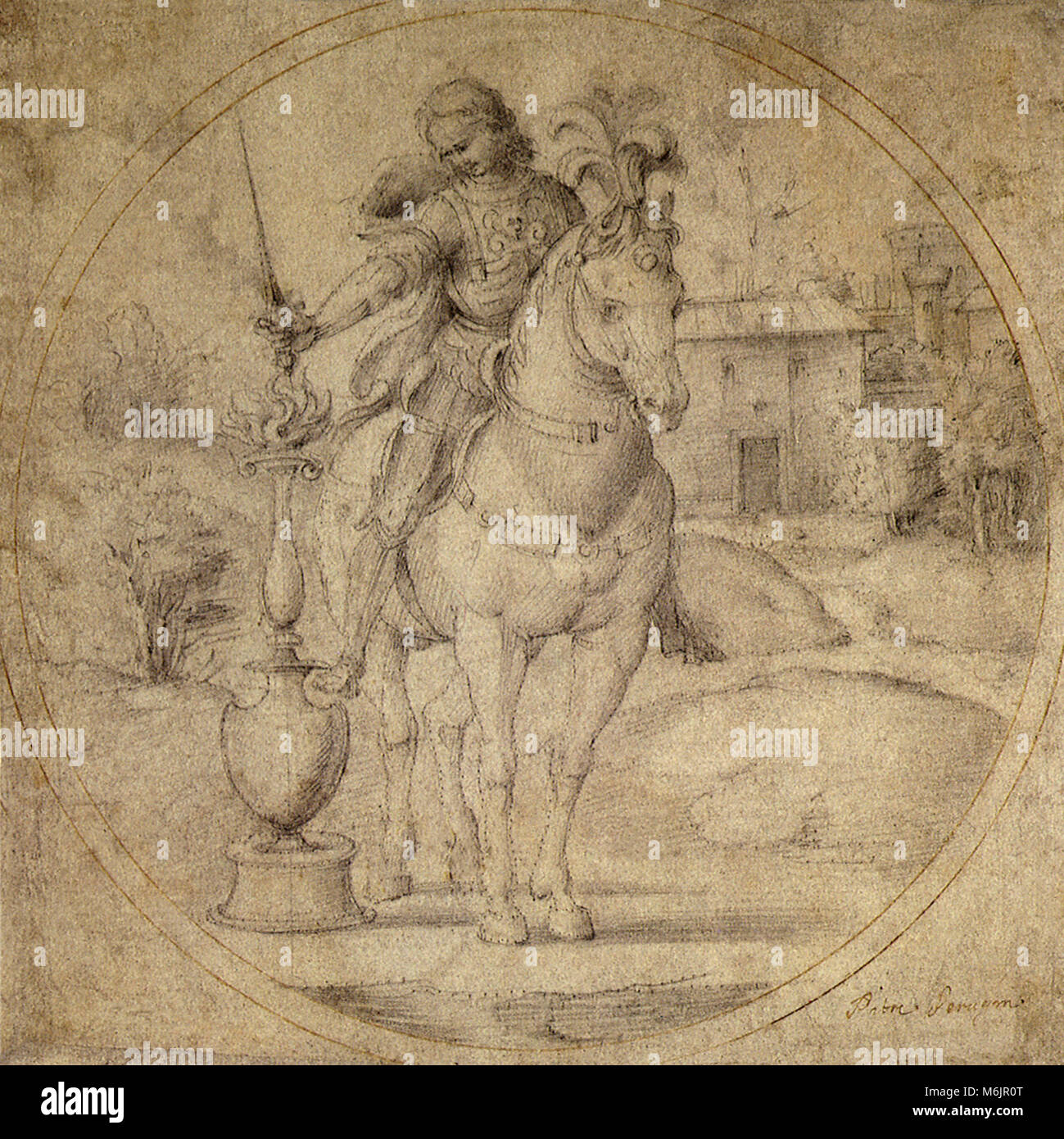 Mucius Scaevola on Horse with his Hand on Flames 1520, Bacchiacca ...