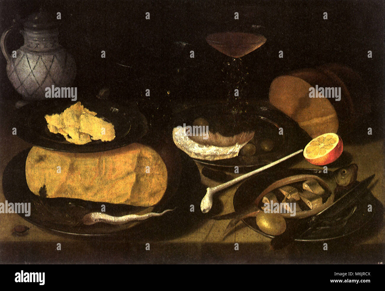 Fish Still Life with Onion and Cheese, Flegel, Georg, 1630 Stock Photo ...