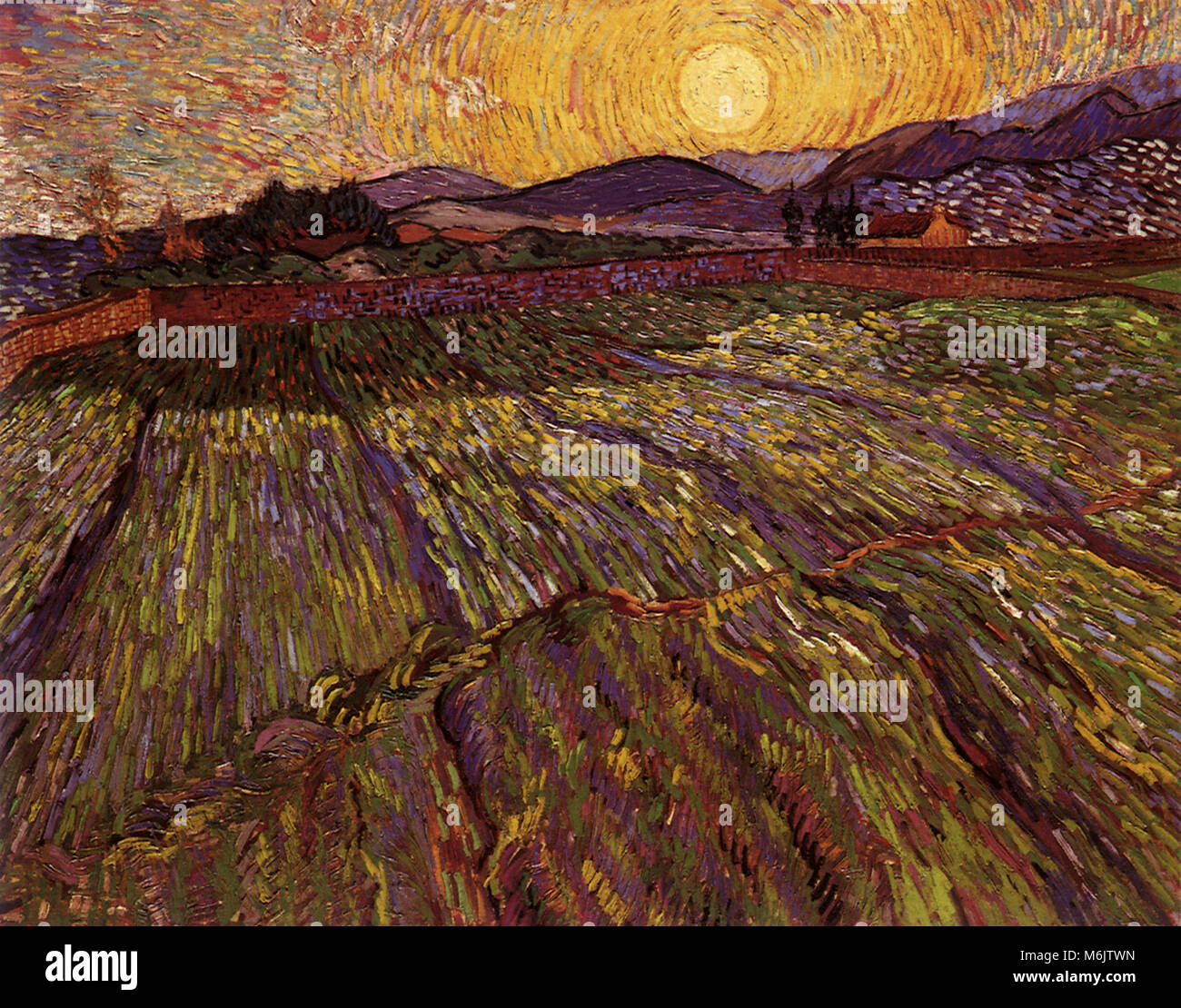Wheat Field with Rising Sun, Van Gogh, Vincent Willem, 1889 Stock Photo ...