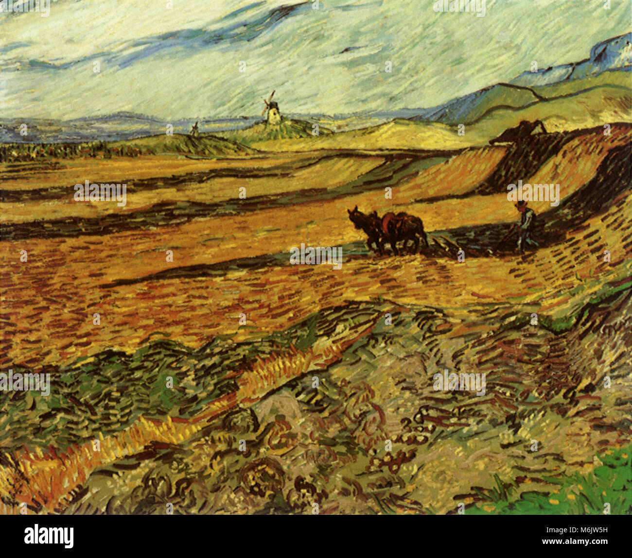 Field with Ploughman and Mill, Van Gogh, Vincent Willem, 1889 Stock ...
