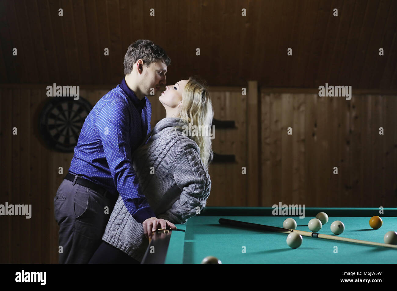 Young Couple Billiards Love Stock Photo - Alamy