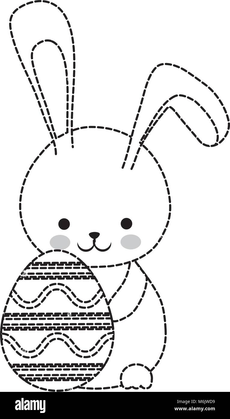 uncolored rabbit and easter egg with lines and curved lines sticker ...