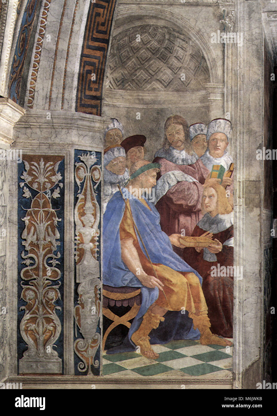 Tribonianus handing the Pandects to Justinian 1511, Raphael, Raffaello ...
