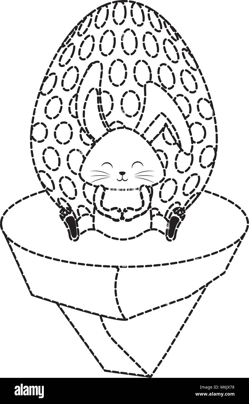 uncolored rabbit with easter egg sticker over white background vector ...