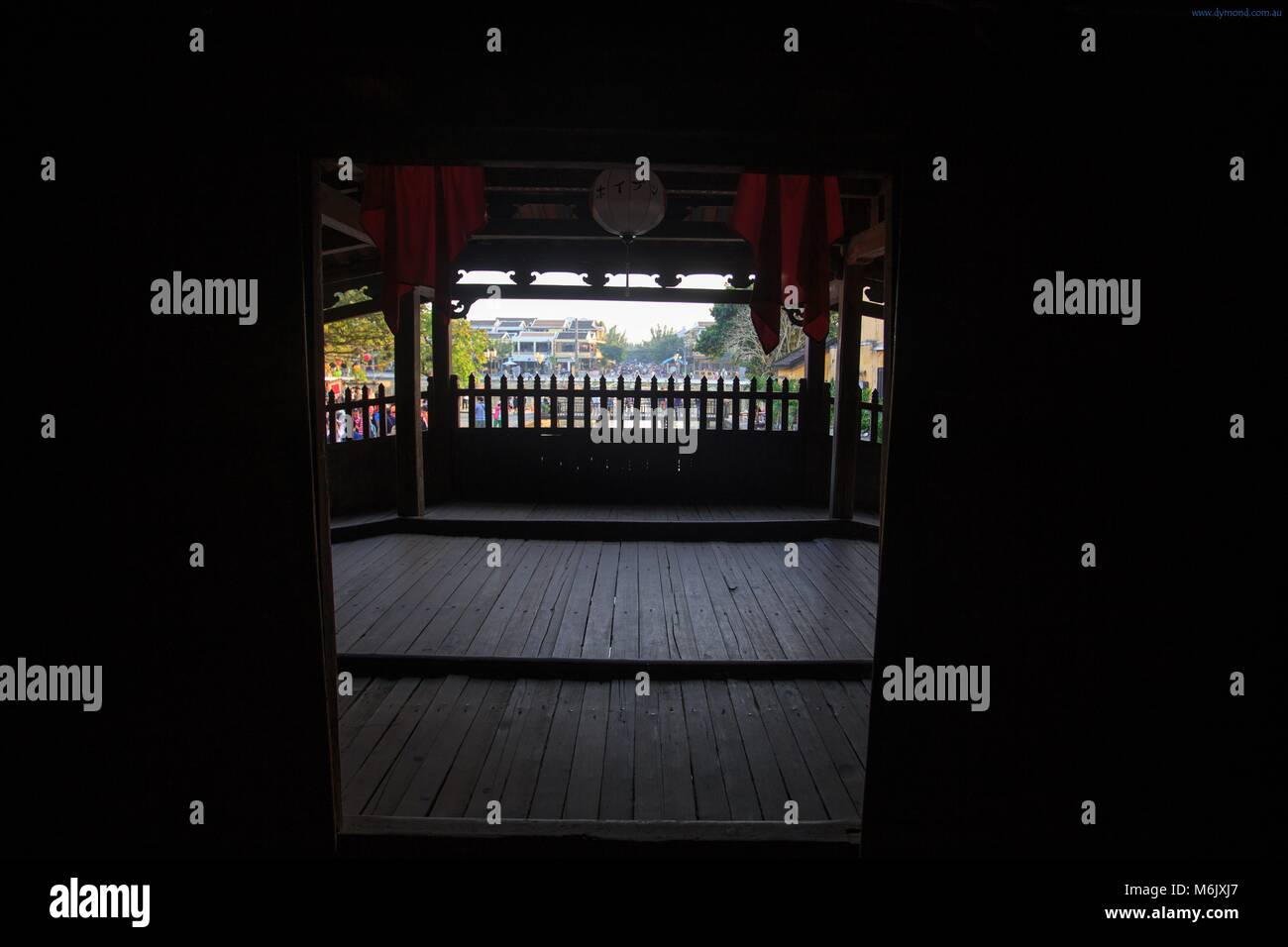 The interior of the Japanese Covered Bridge in Hoi An, Vietnam Stock ...