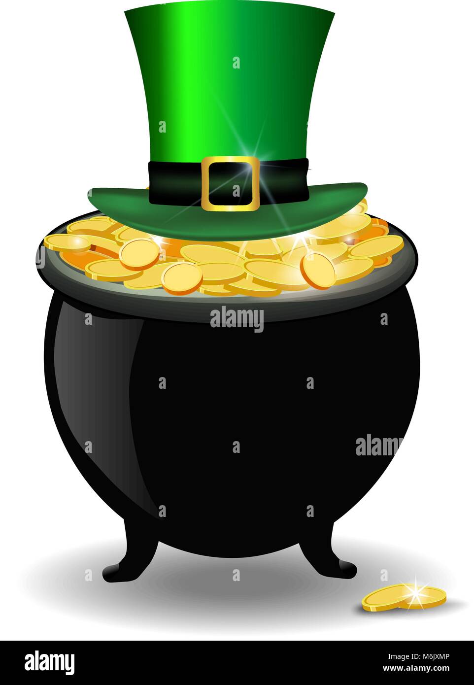 Saint Patricks Day symbols. Gold treasure of leprechaun, pot full of ...