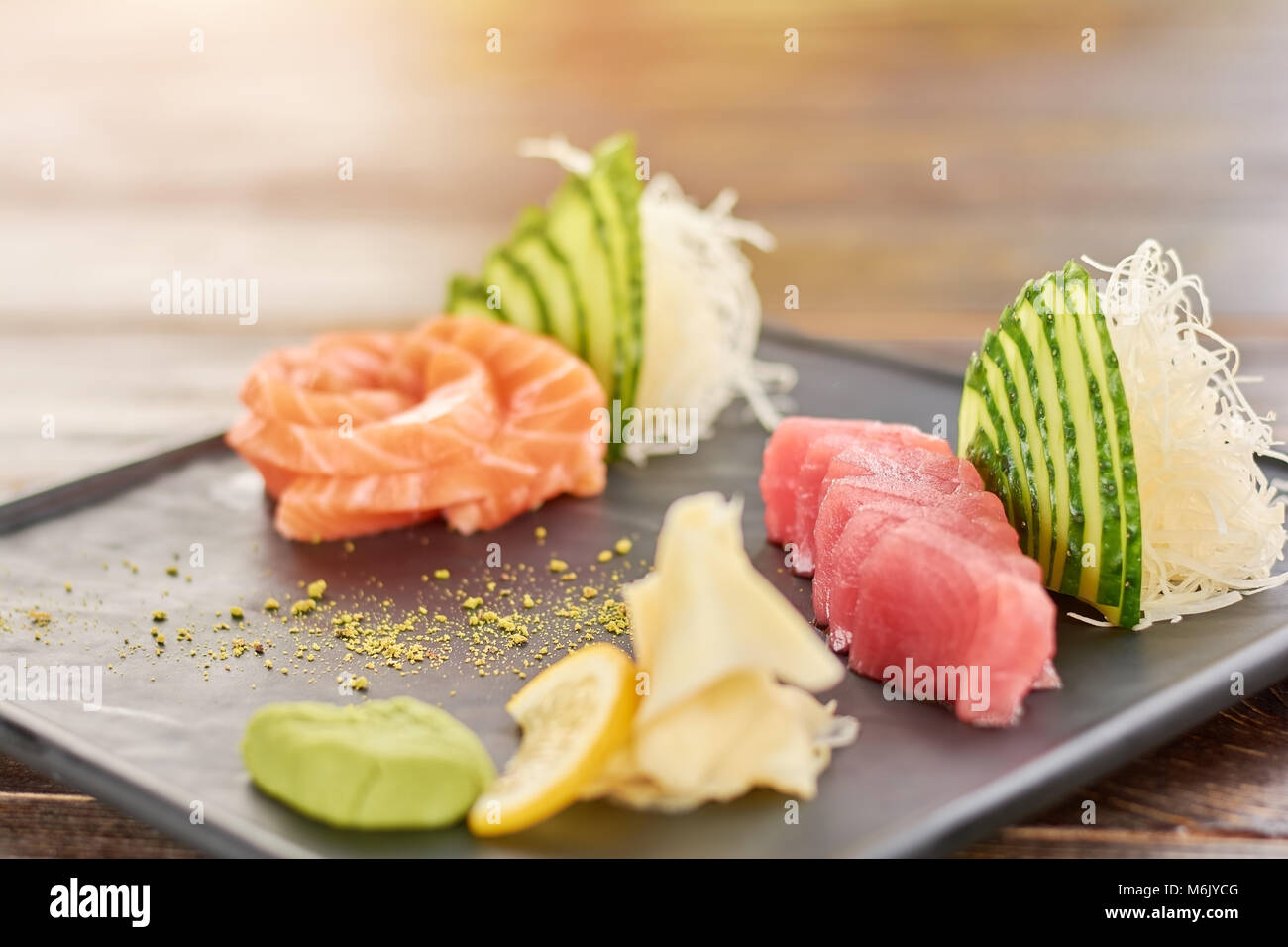 Sashimi set including salmon and tuna Stock Photo - Alamy
