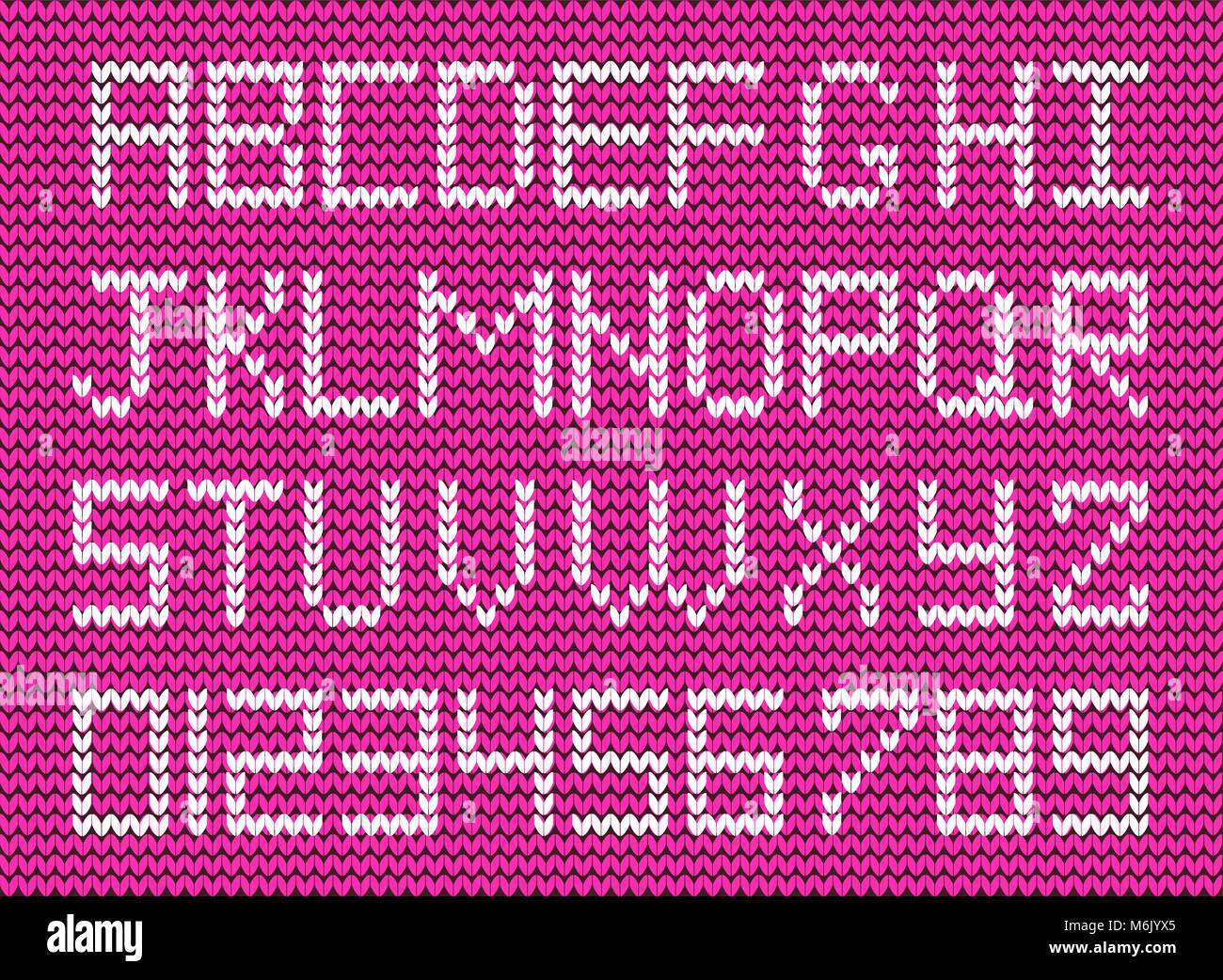 Cute Knitted Abc Alphabet Knitting Pattern On Purple Fabric Background