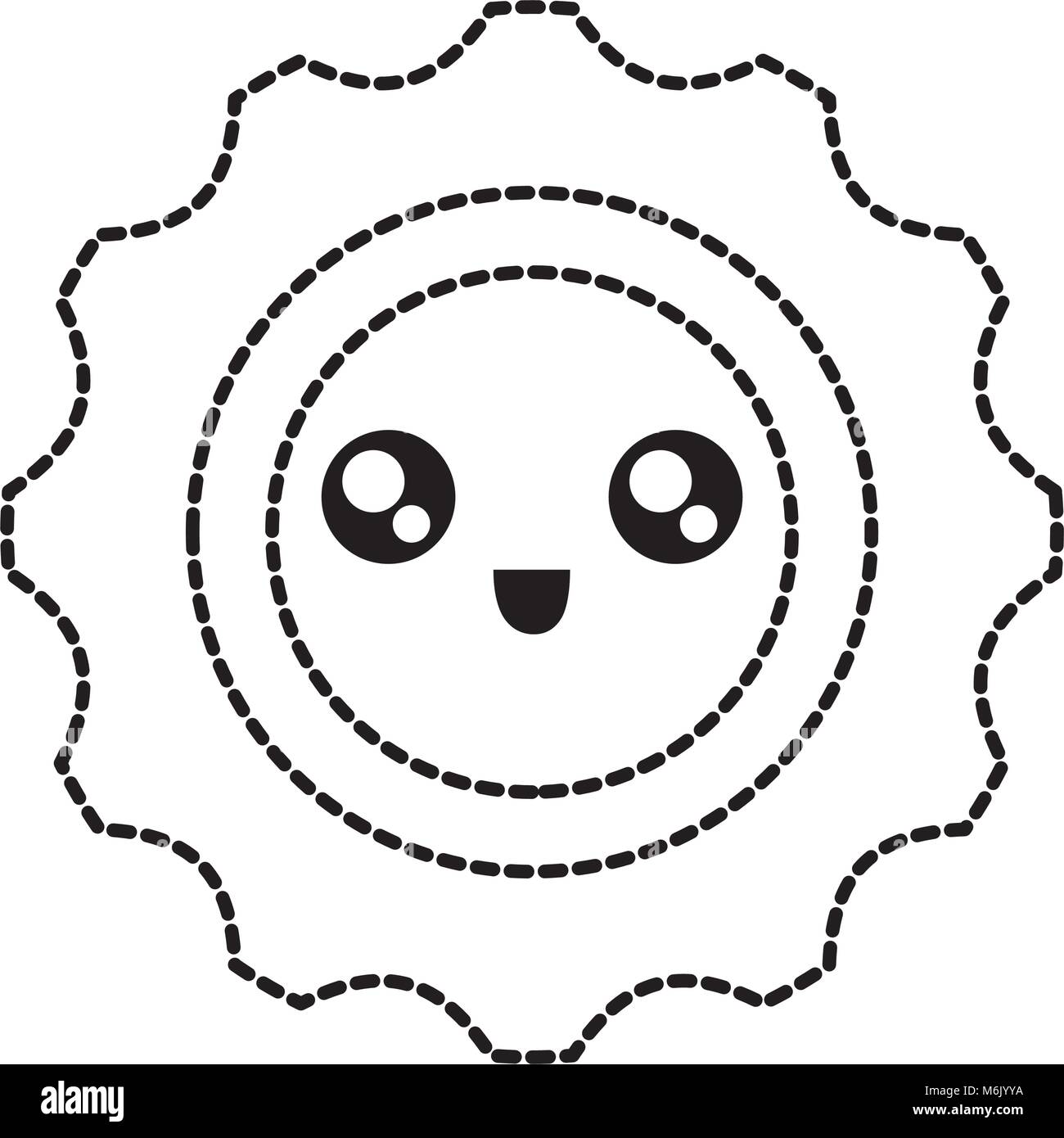 flat line uncolored kawaii gear sticker vector illustration Stock ...