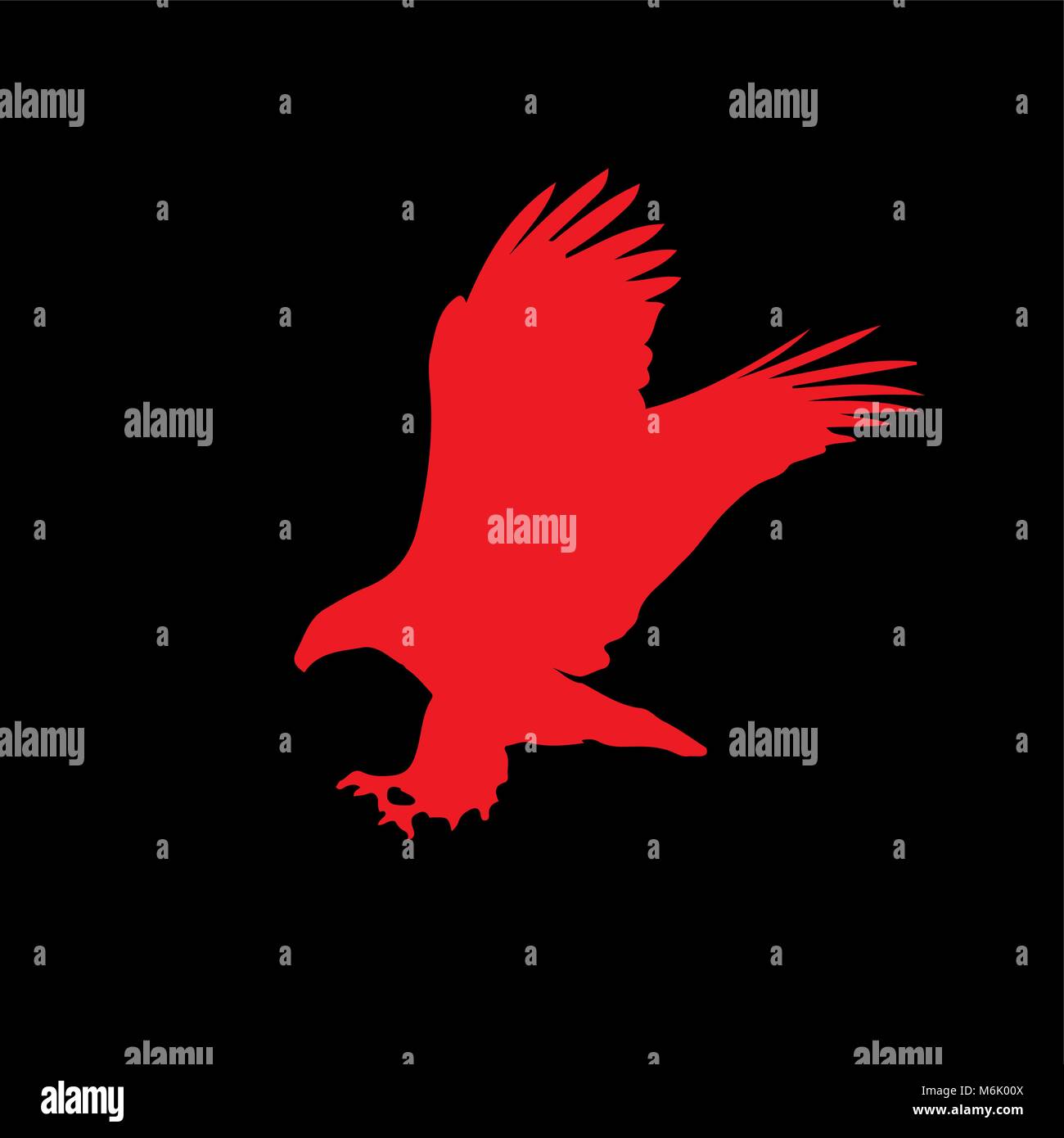Red silhouette of eagle isolated on black background. Vector ...