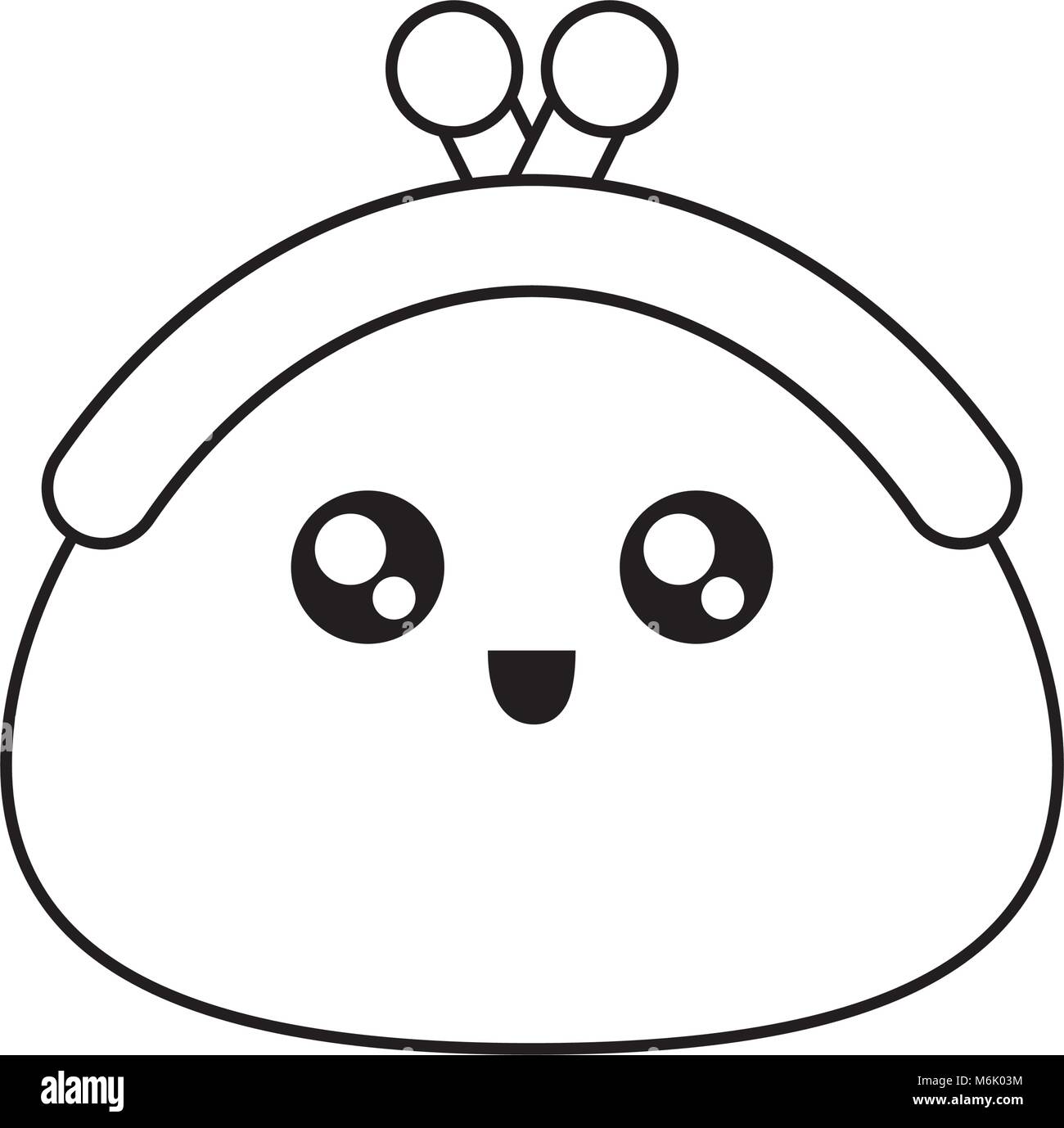 flat line uncolored kawaii coin purse vector illustration Stock Vector ...